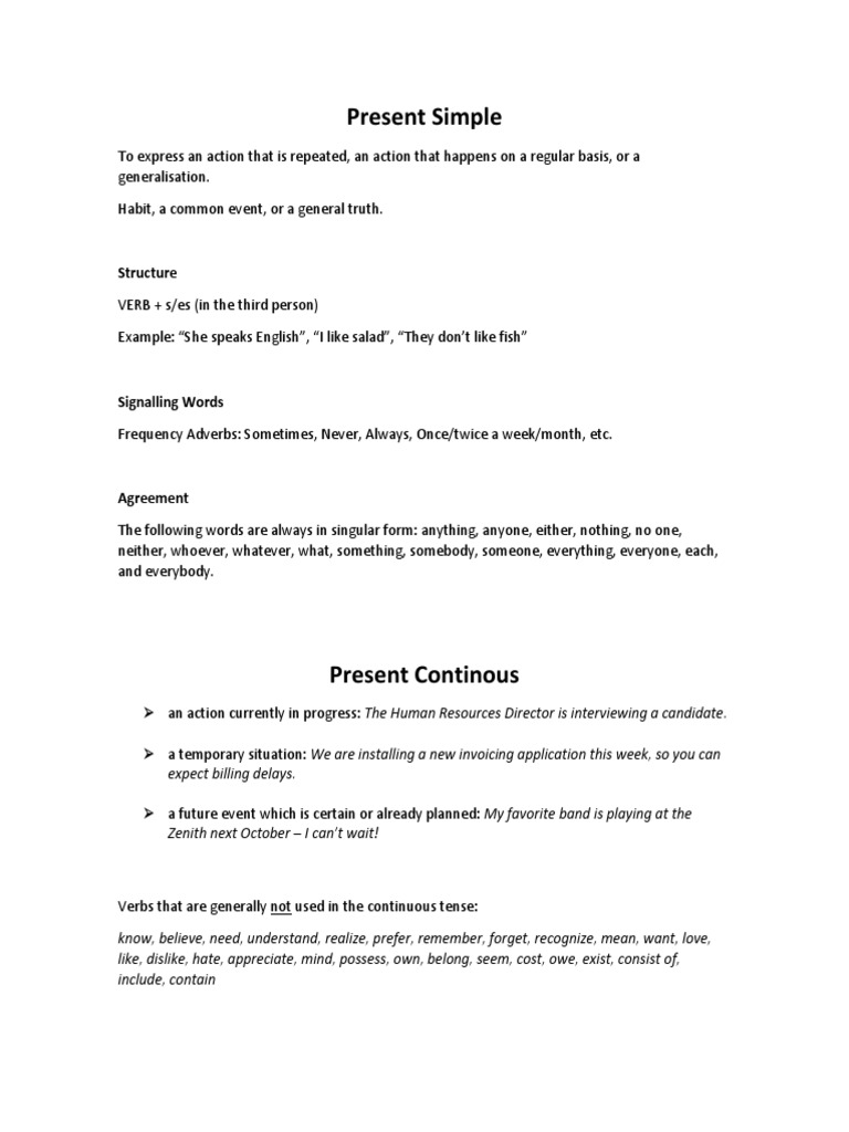 Present Simple: Structure | Download Free PDF | Verb | English Language