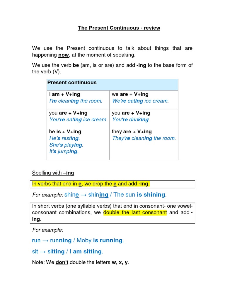The Present Continuous - Review | PDF