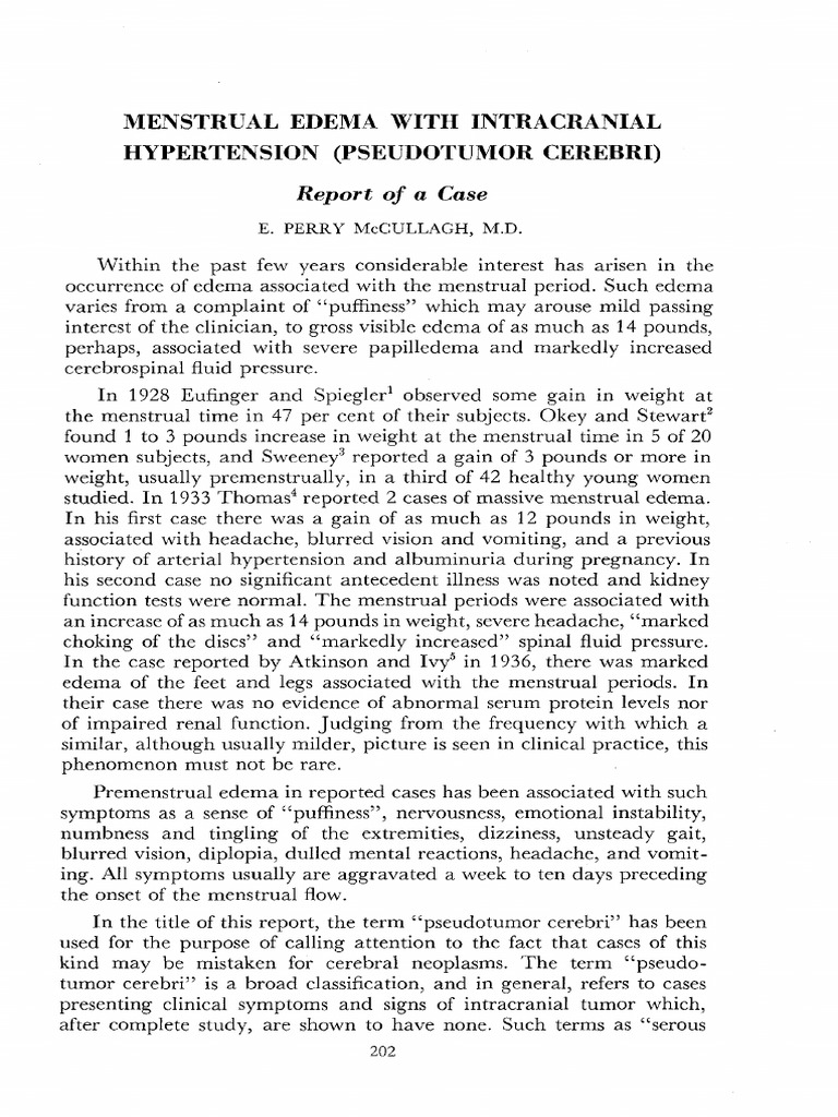 Menstrual Edema With Intracranial Hypertension (Pseudotumor Cerebri ...