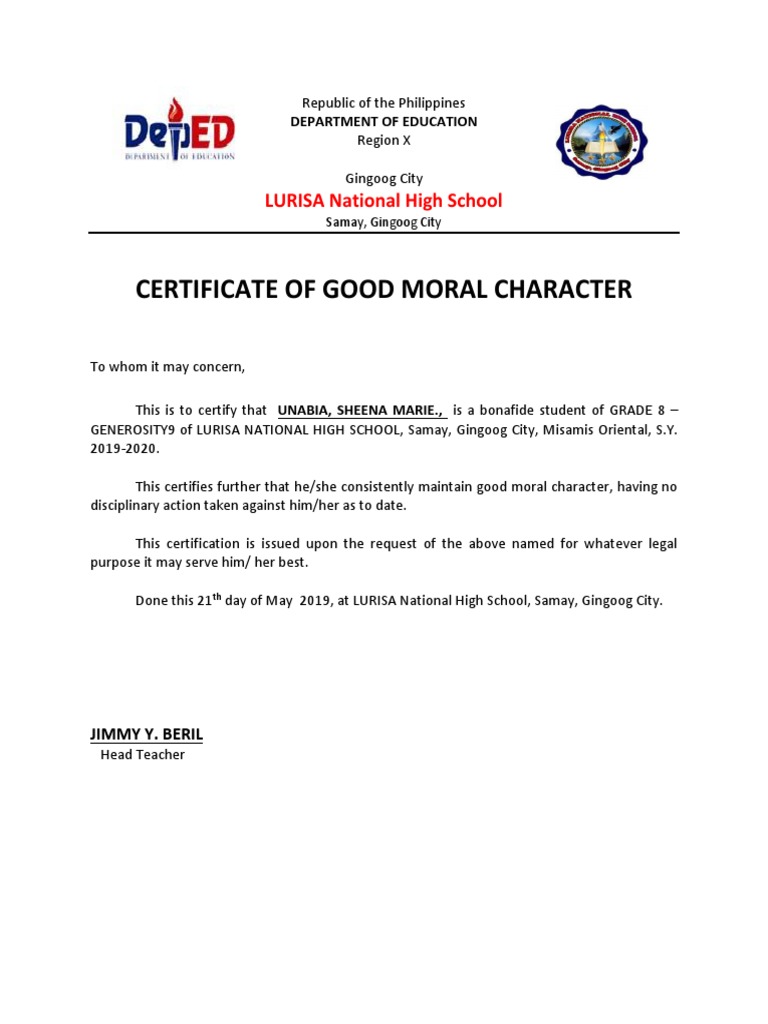 Good Moral Certificate 2 | PDF | Social Institutions | Social Science