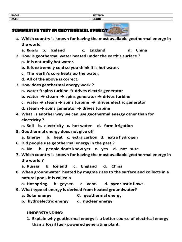 Summative Test in Geothermal Energy | PDF