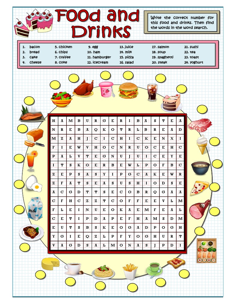 Write The Correct Number For This Food and Drinks. Then Find The Words ...