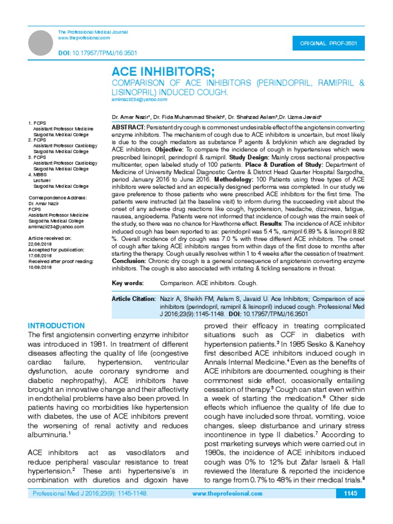 Ace Inhibitors : Comparison of Ace Inhibitors (Perindopril, Ramipril ...