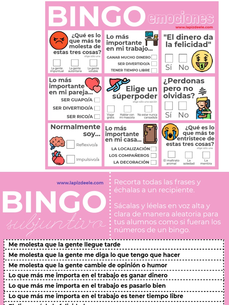 Bingo de emociones para adolescentes | PDF