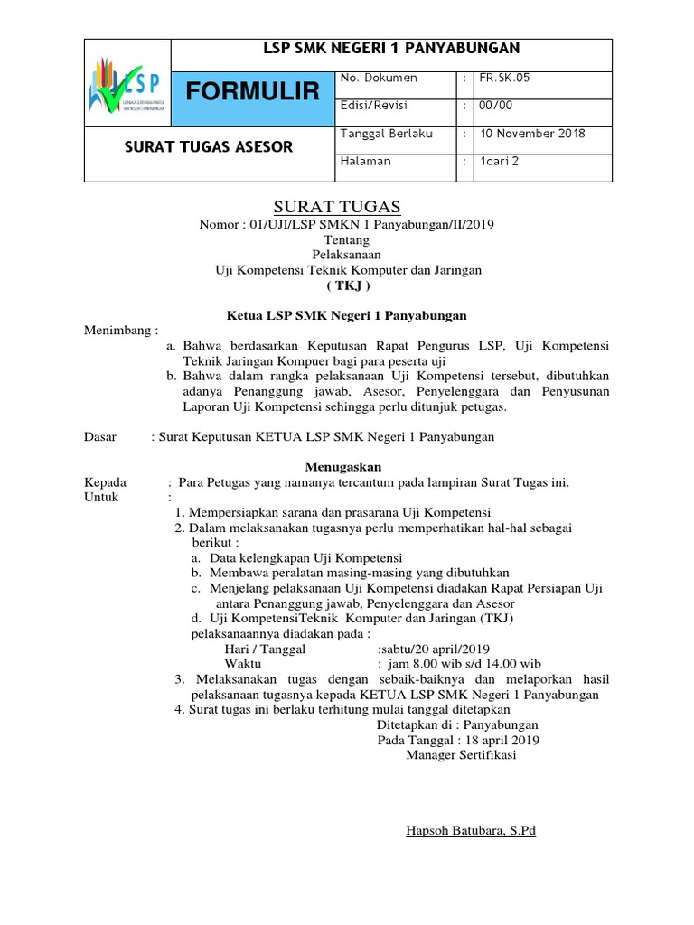 Surat Tugas Asesor | PDF