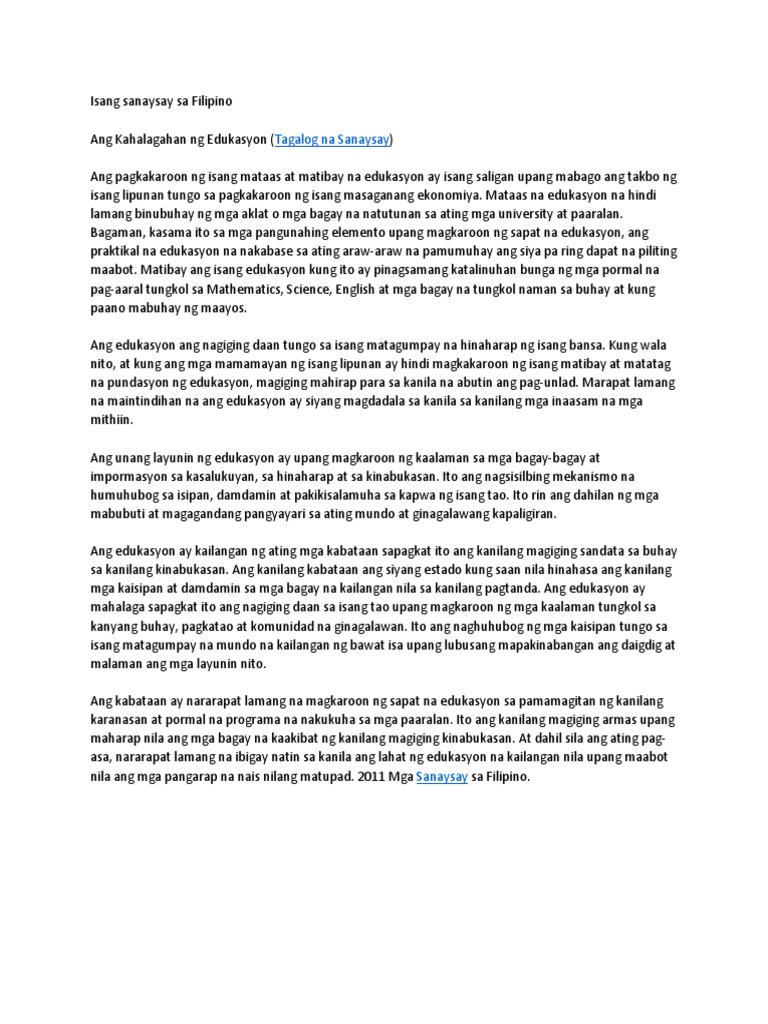 Isang Sanaysay Sa Filipino | PDF