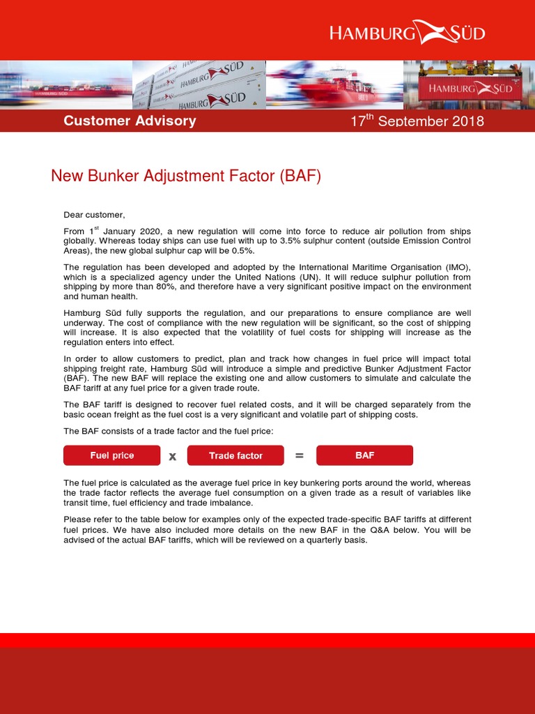 New Bunker Adjustment Factor (BAF) : Customer Advisory | PDF | Fuel Oil ...