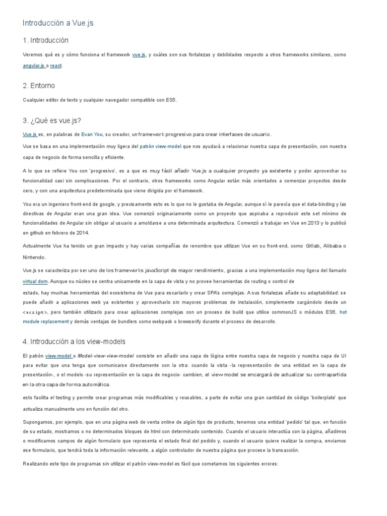 Introduccion A Vue - Js | Descargar gratis PDF | Marco de software | Script Java