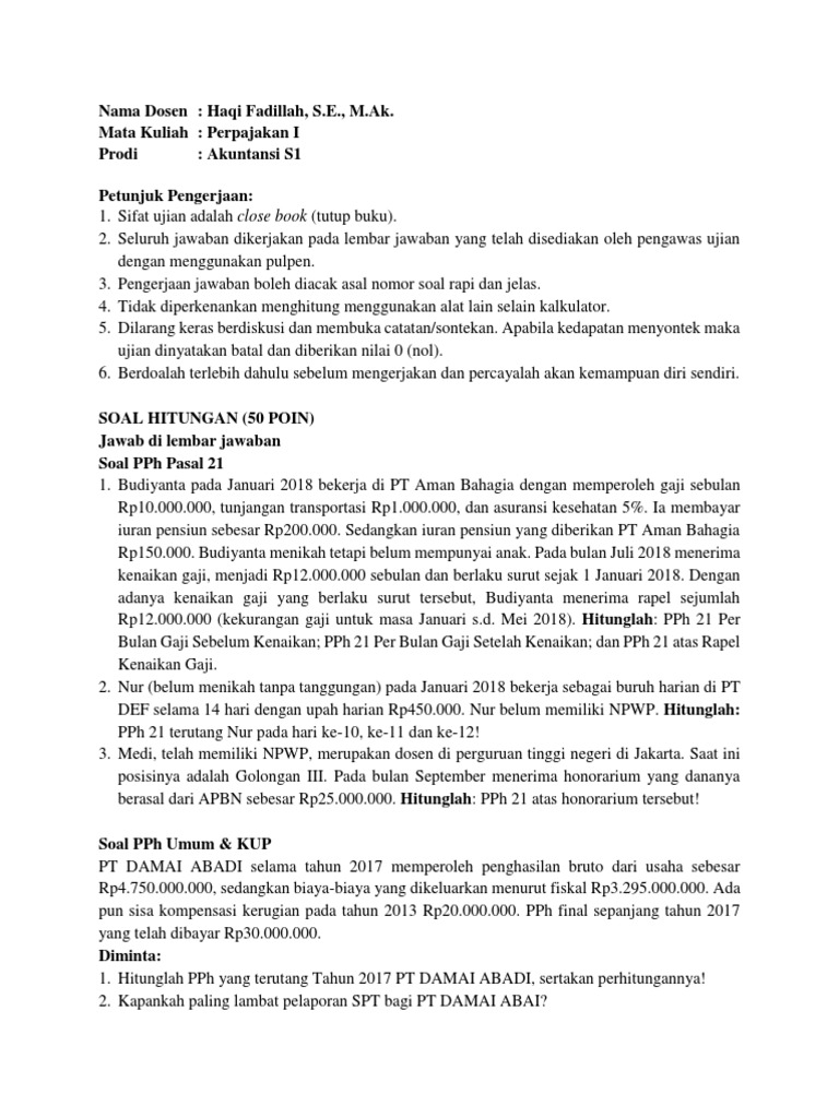 Soal UTS Perpajakan I | PDF