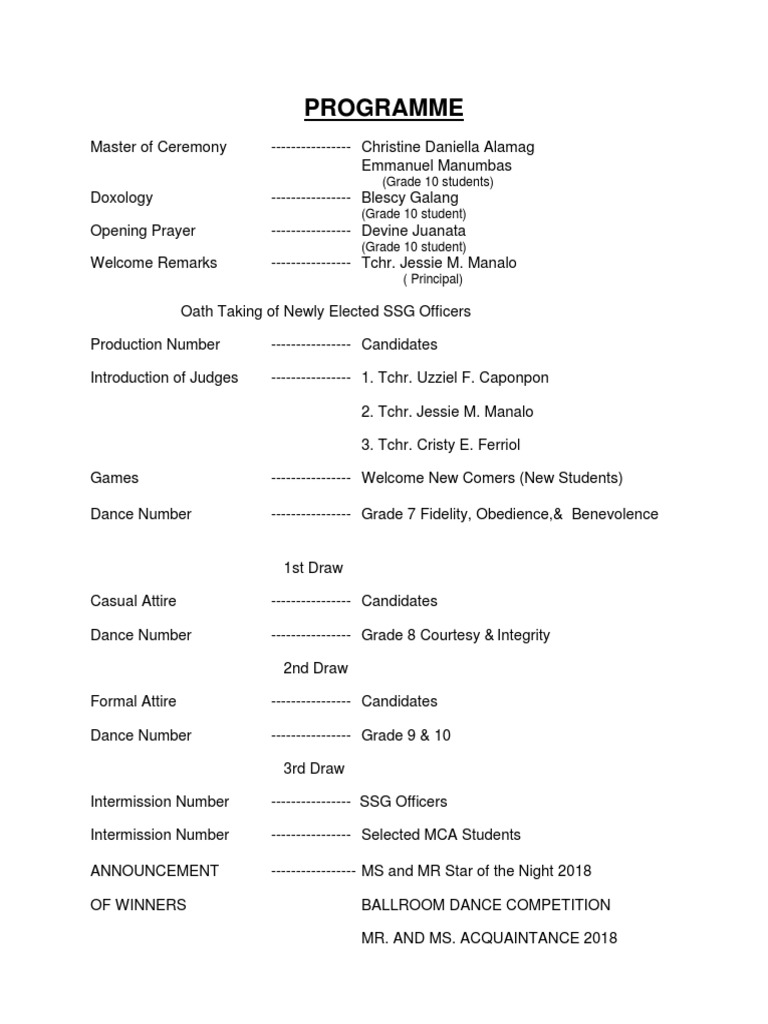 Programme: (Grade 10 Students) (Grade 10 Student) (Grade 10 Student ...