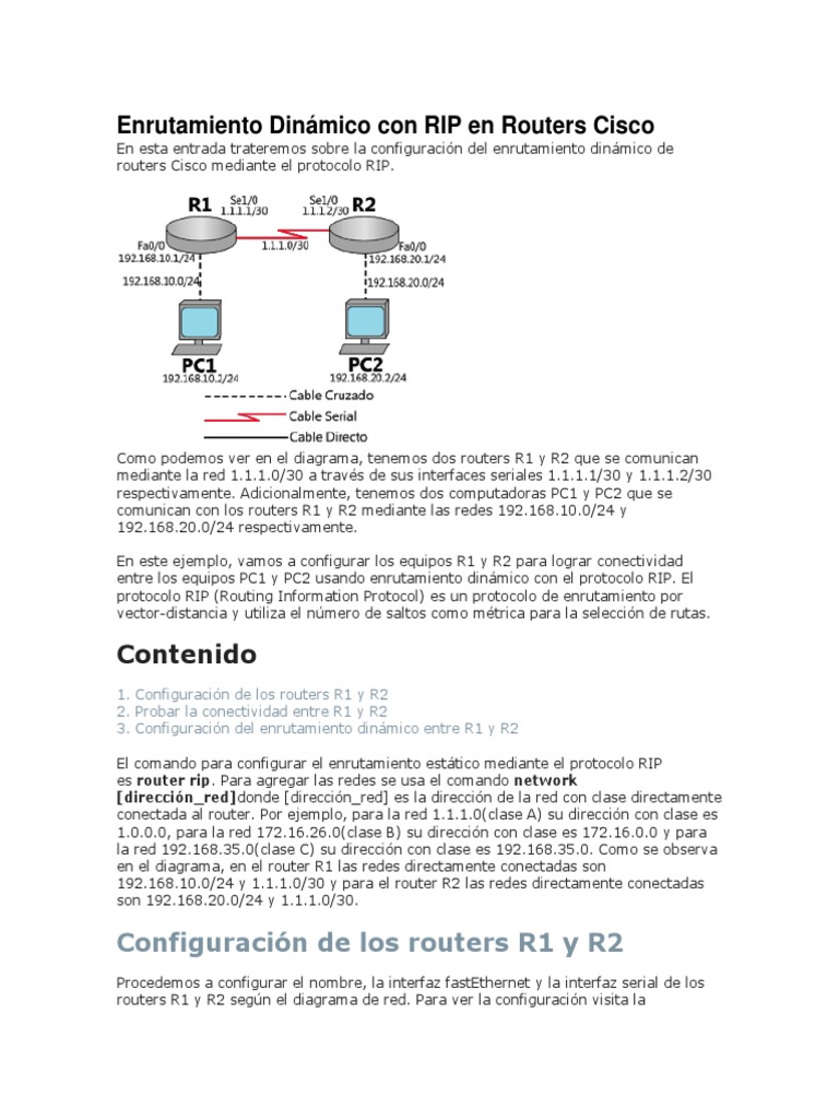 Configuración de Enrutamiento Dinamico Rip en Router Cisco | PDF ...
