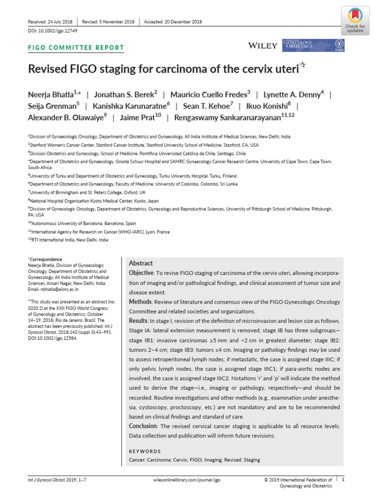 Revised FIGO Staging For Carcinoma of The Cervix Uteri | PDF ...