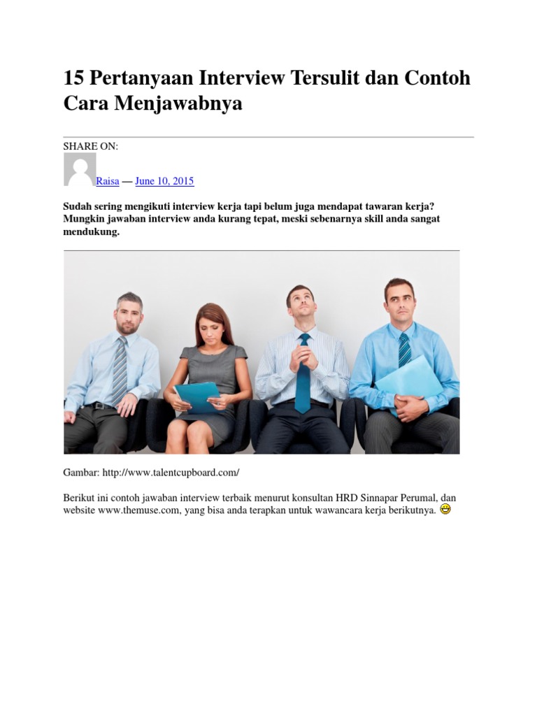 15 Pertanyaan Interview Tersulit Dan Contoh Cara Menjawabnya | PDF