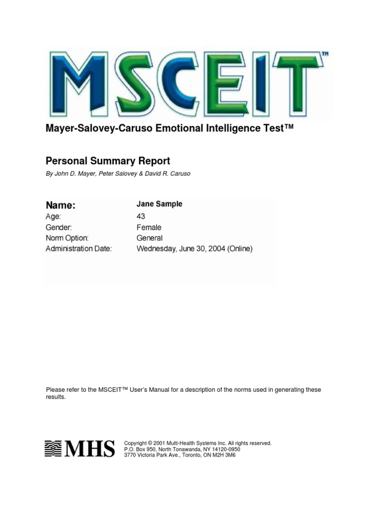 MSCEIT Personal Summary Report | PDF | Emotional Intelligence | Emotions