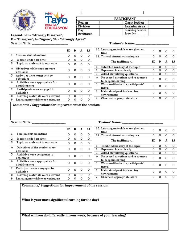 NEAP Daily Session Facilitator Form Standard | PDF | Neuropsychology ...