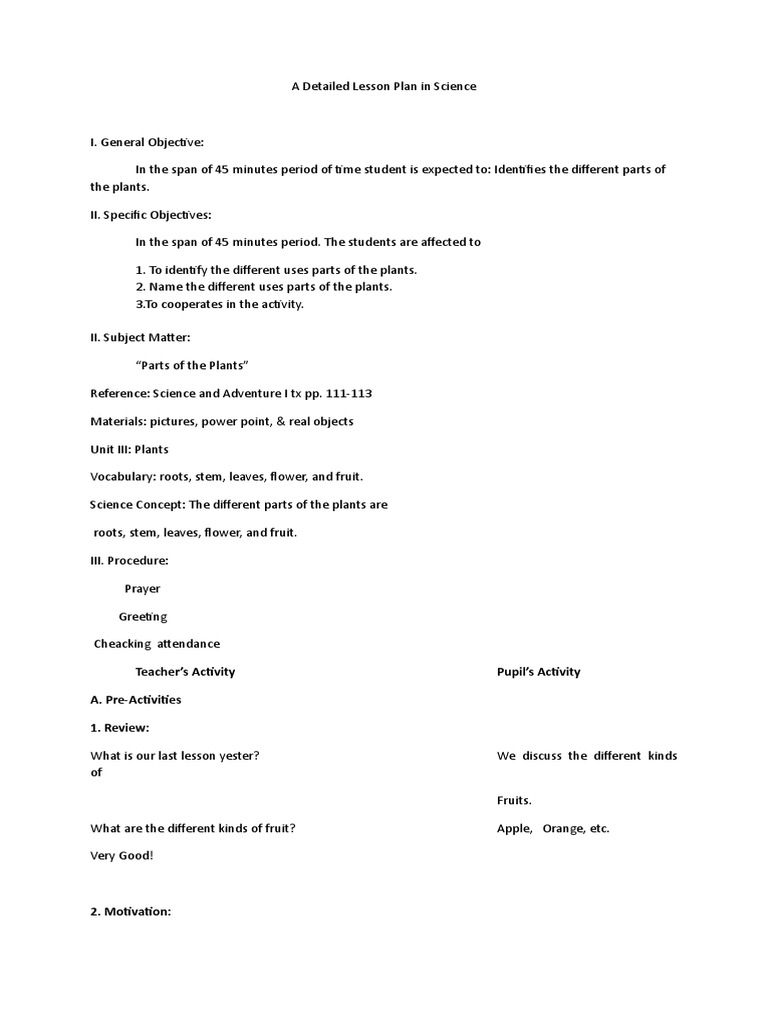A Detailed Lesson Plan in Science Parts of The Flower | PDF | Plants ...