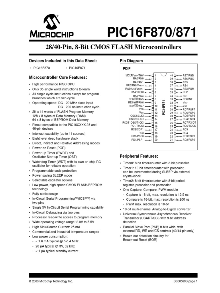 Datasheet PIC16f870 | PDF | Input/Output | Flash Memory