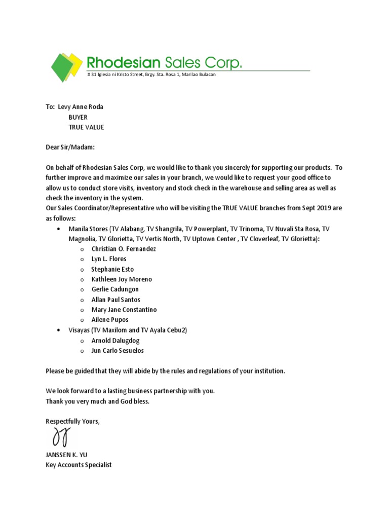 Store Visit Letter | PDF