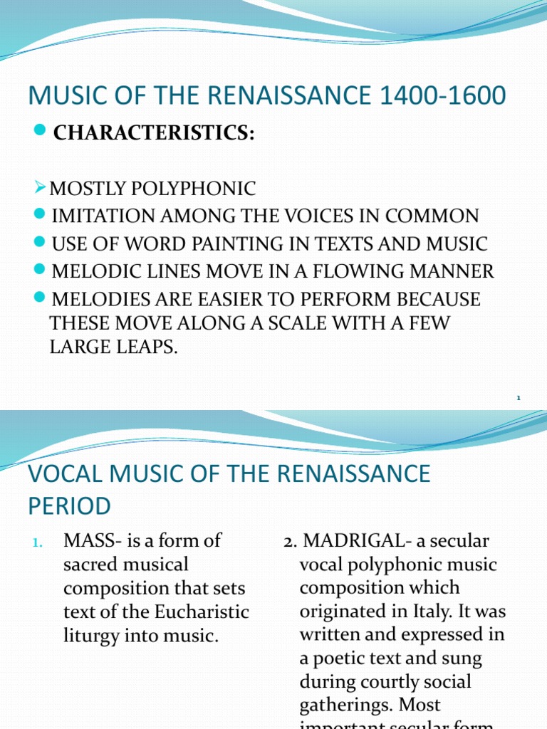 Music of The Renaissance 1400-1600: Characteristics | PDF | Performing ...