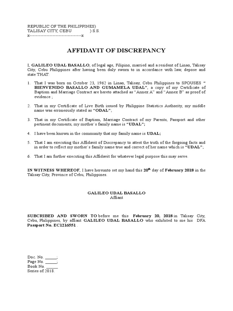 Affidavit of Name Discrepancy | PDF | Wellness