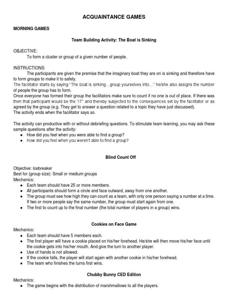 Acquaintance Games: Morning Games Team Building Activity: The Boat Is ...
