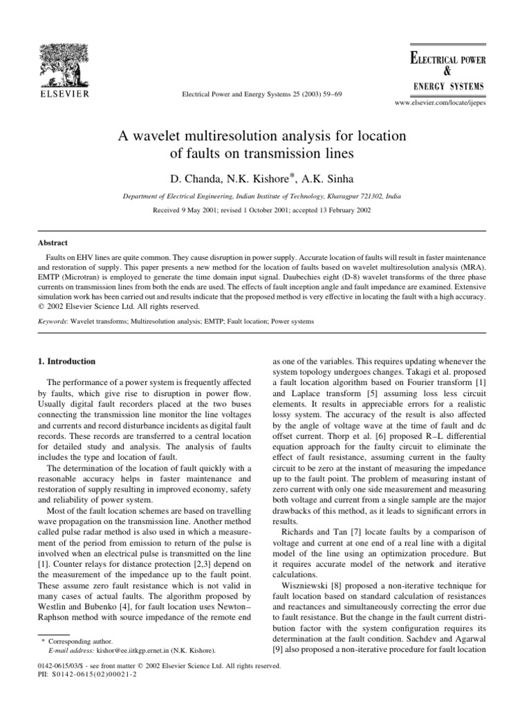 A Wavelet Multiresolution Analysis For Location of Faults On Transmission Lines | PDF | Wavelet ...