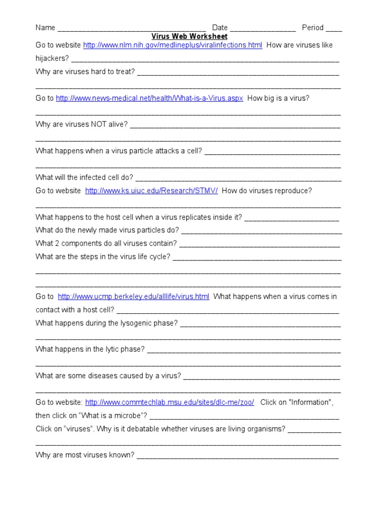 Virus Learning Worksheet | PDF | Virus | Influenza