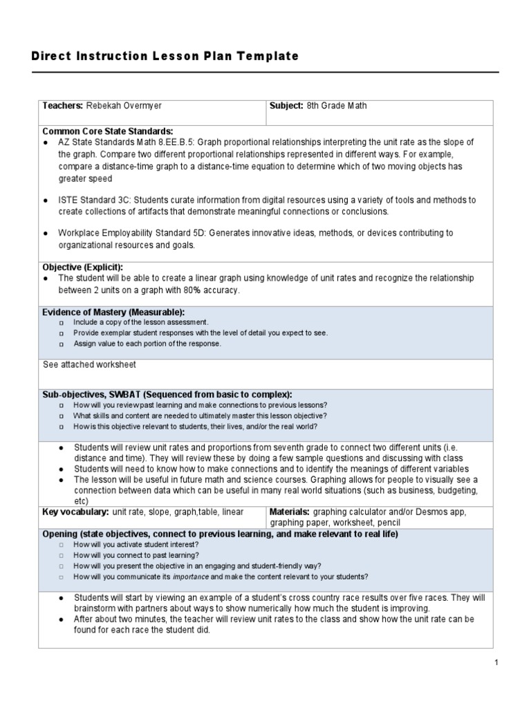 Direct Instruction Lesson Plan Rebekah Overmyer | PDF | Lesson Plan ...