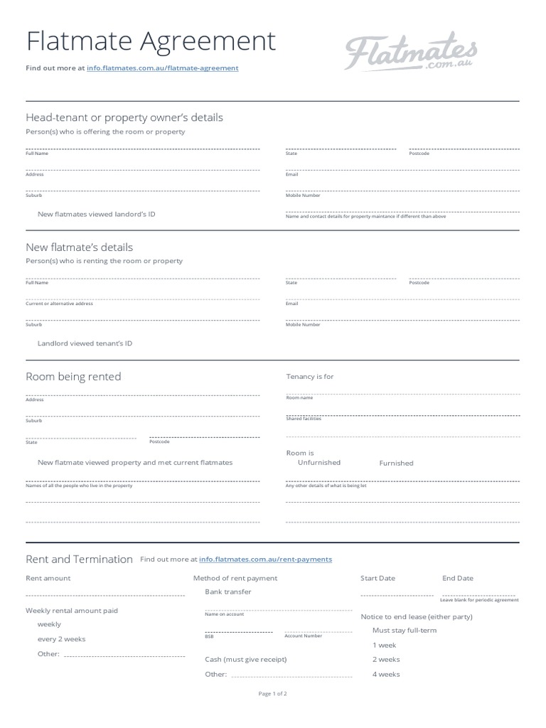 Flatmate Agreement Template Australia | PDF | Leasehold Estate | Landlord