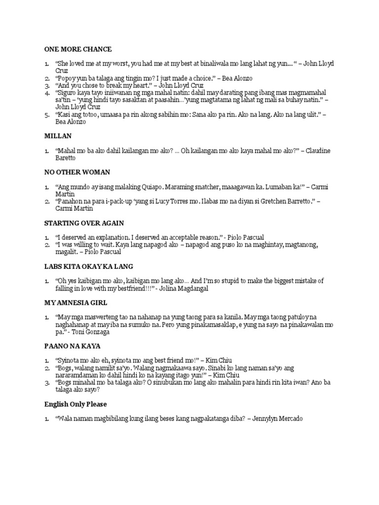 Famous Filipino Movie Lines | PDF