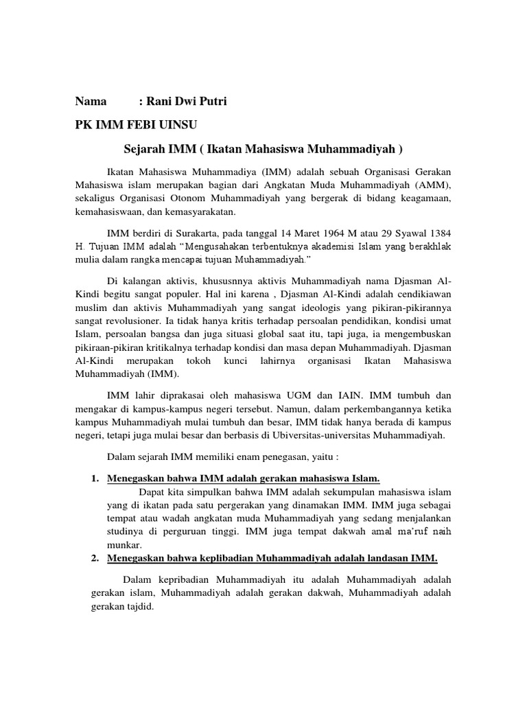 Sejarah dan Tujuan Ikatan Mahasiswa Muhammadiyah | PDF