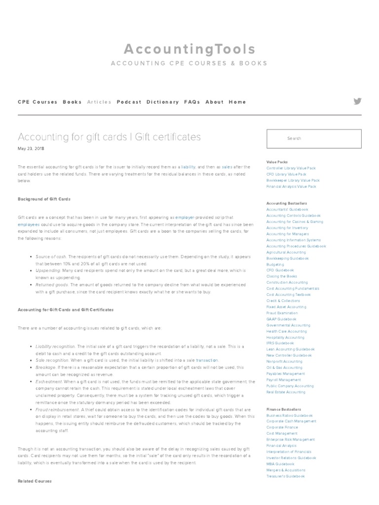 Accountingtools: Accounting For Gift Cards - Gift Certificates | PDF ...