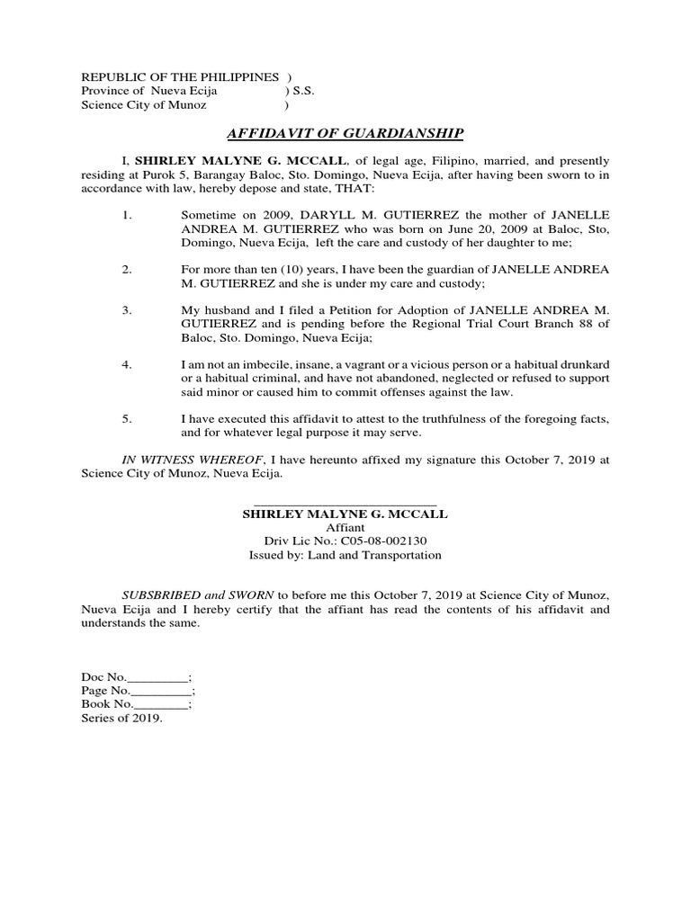 Affidavit of Guardianship | PDF