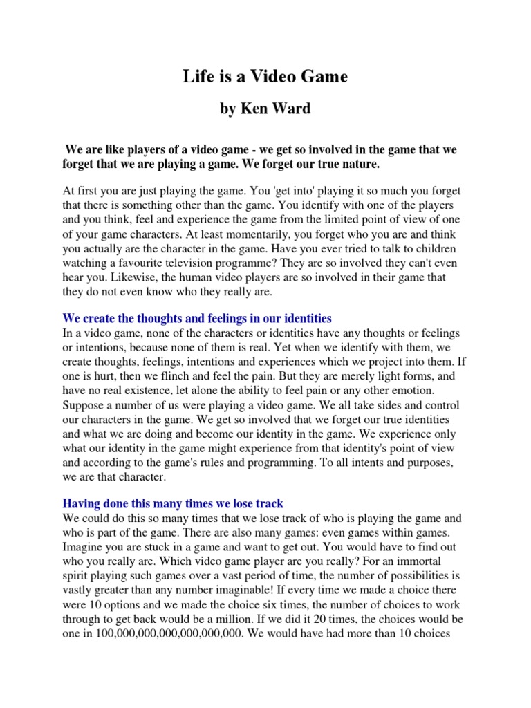 LIFE IS A VIDEO GAME | PDF | Video Games | Goal
