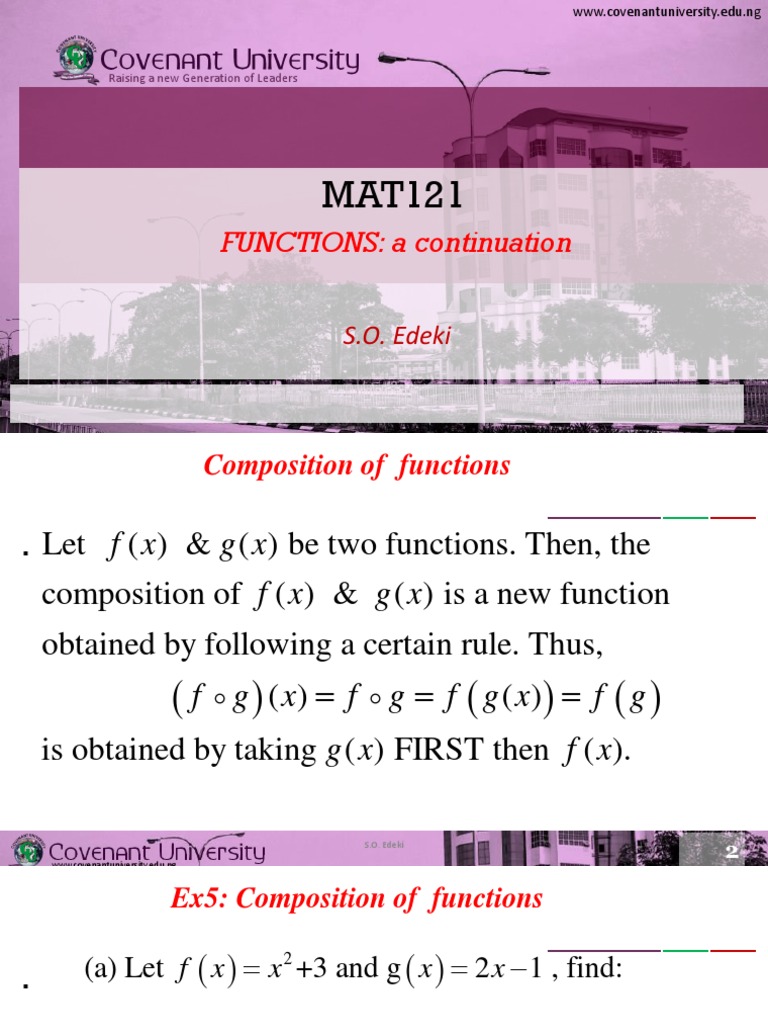 Mat121 Lecture Note On Composite Inverses Of Functions Pdf Function Mathematics