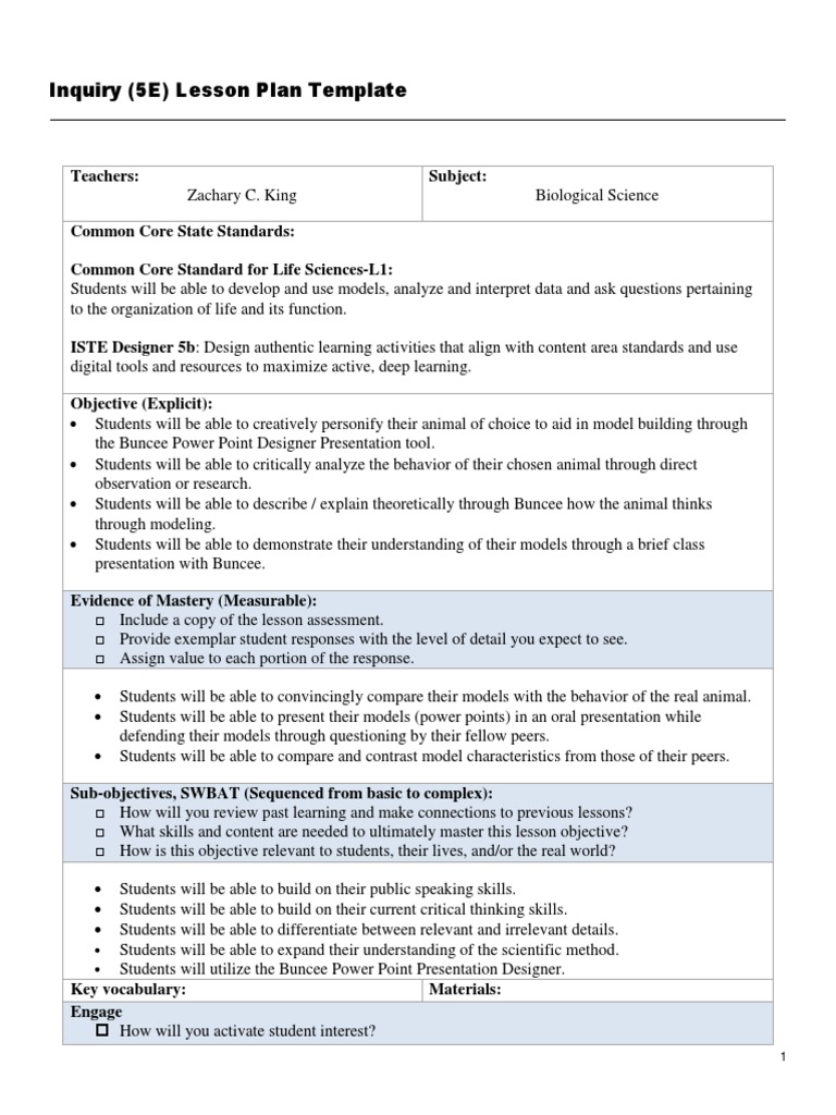 Inquiry-Based Lesson Plan Template | PDF | Educational Assessment | Learning