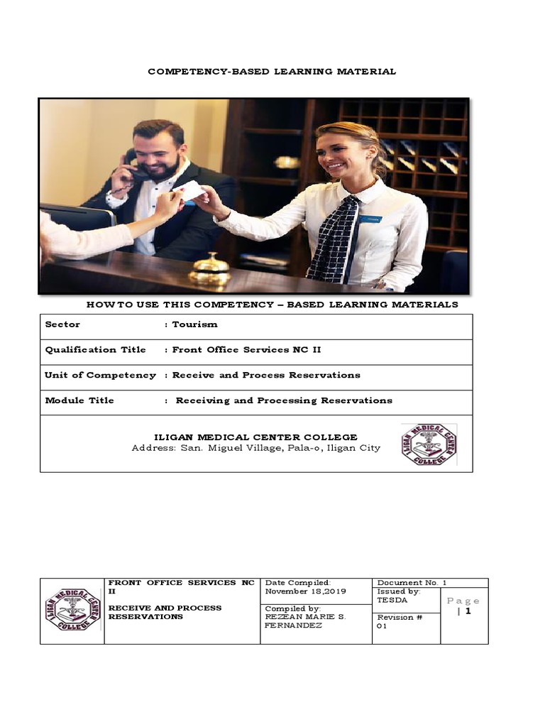 Front Office CBLM | PDF | Etiquette | Hotel