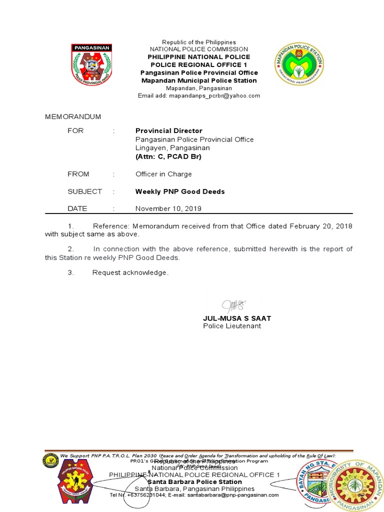 Weekly PNP Good Deeds November 10, 2019 | PDF | Crime & Violence ...