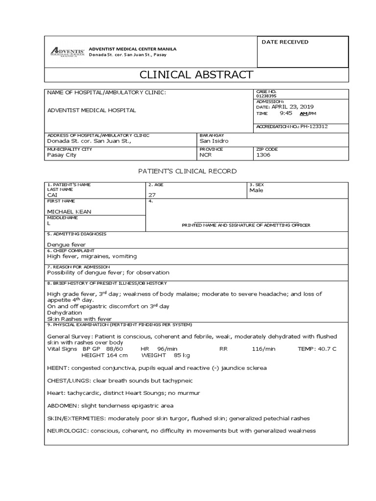 Clinical Abstract Sample - Prac 2 | PDF | Dehydration | Medicine