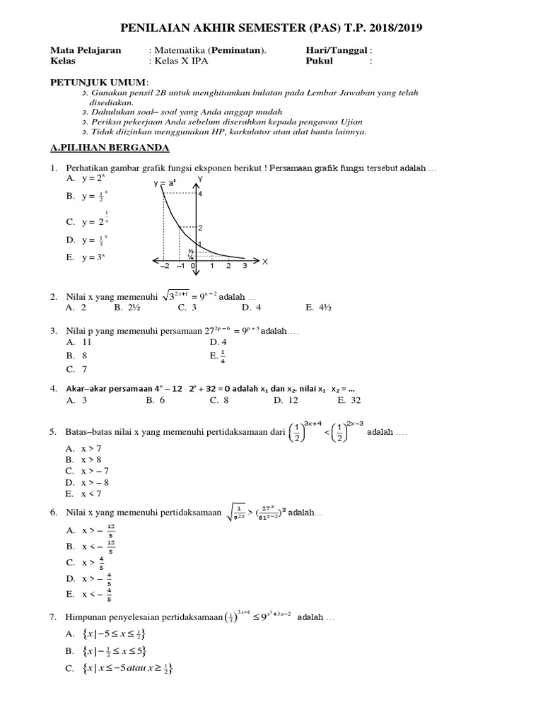 Soal PAS Matematika Minat Kelas 10 | PDF