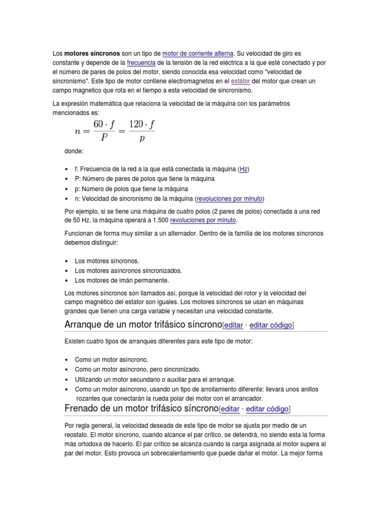 Los Motores Sincronos PDF | PDF | Dispositivos magnéticos | Motor eléctrico