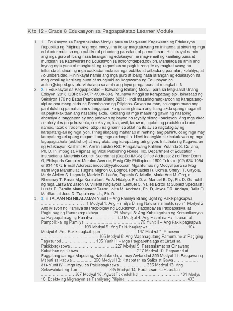 Grade 8 Edukasyon Sa Pagpapakatao Learner Module | PDF