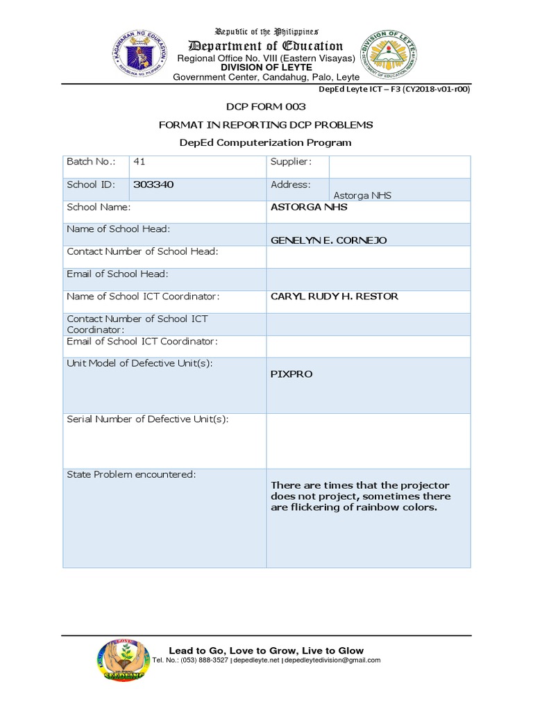Department of Education: DCP Form 003 Format in Reporting DCP Problems ...