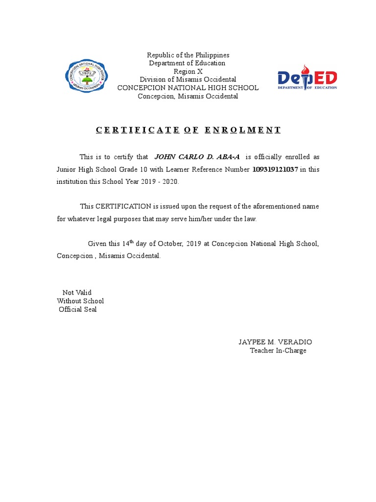 Certificate of Enrollment | PDF