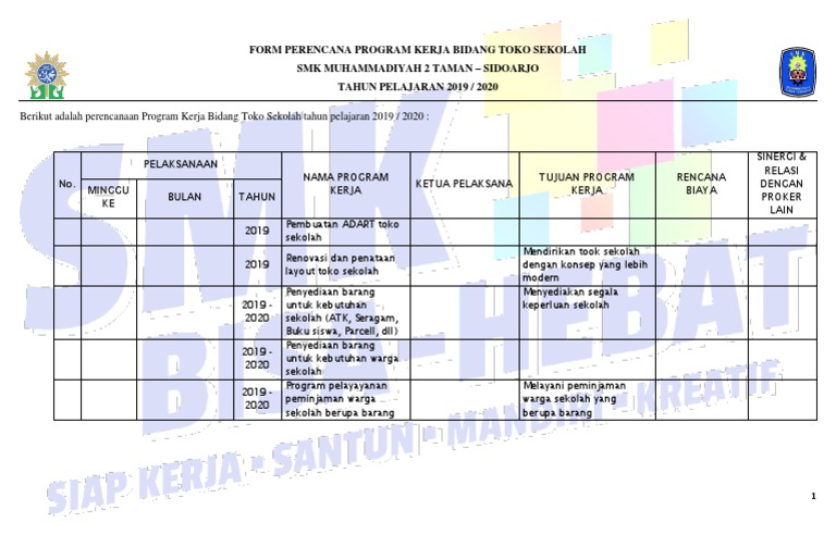 Form Perencanaan Program Kerja Toko Sekolah | PDF