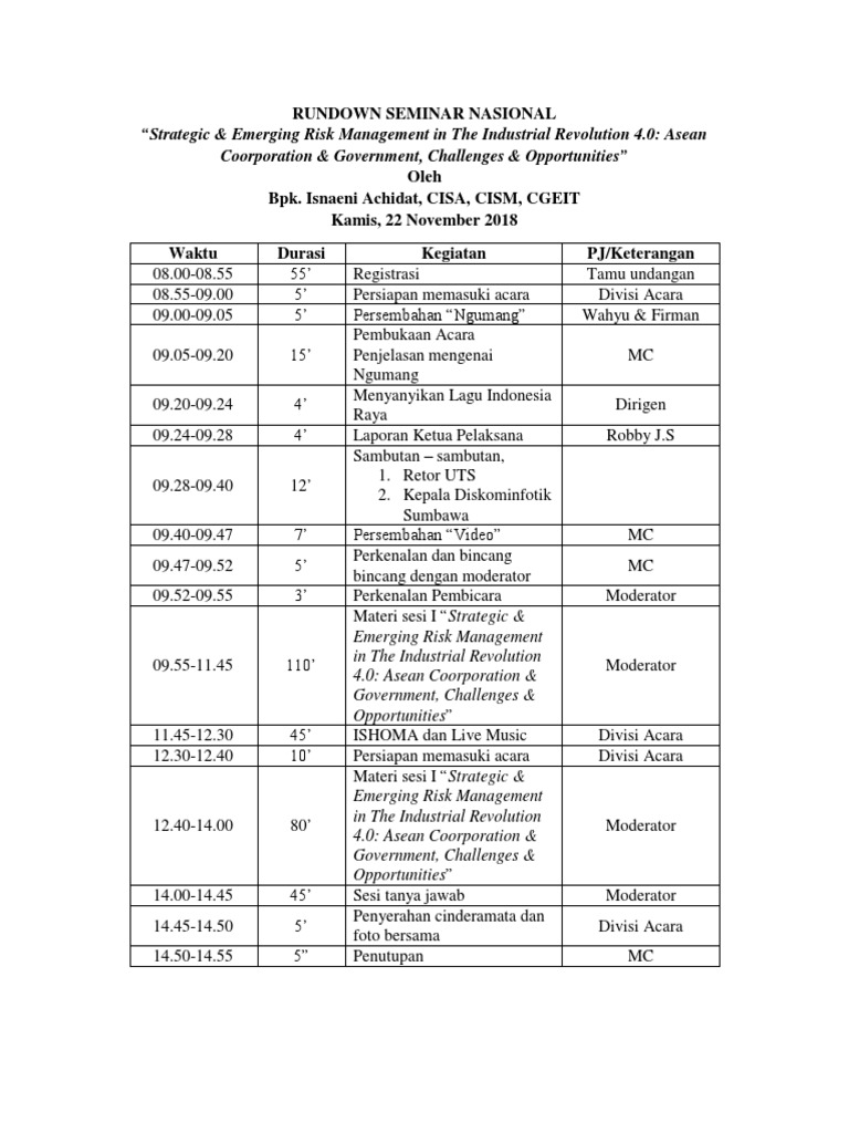 Rundown Seminar Nasional | PDF
