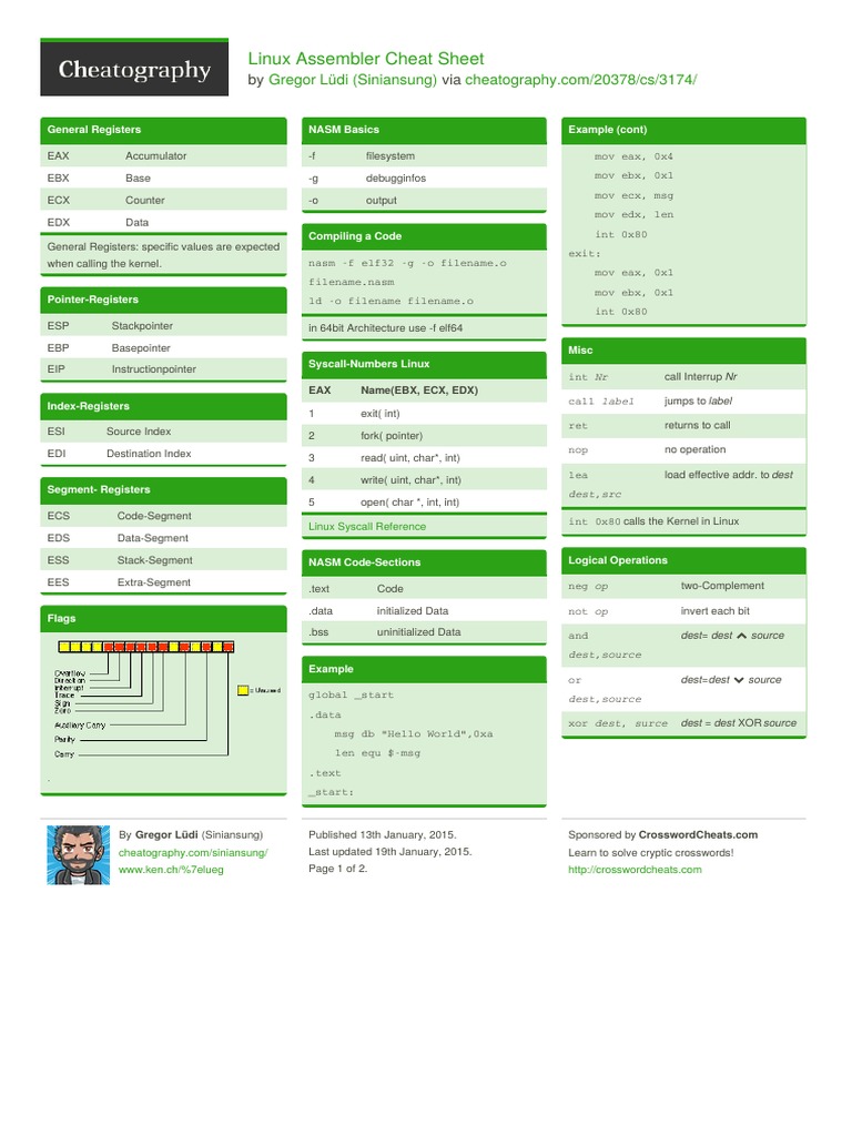 Linux Assembler Cheat Sheet: by Via | PDF | Assembly Language ...