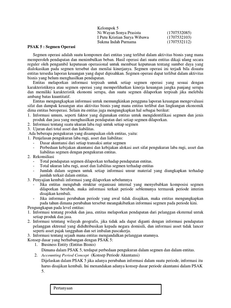 PSAK 5: Panduan Segmen Operasi | PDF | Pengelolaan Keuangan & Uang
