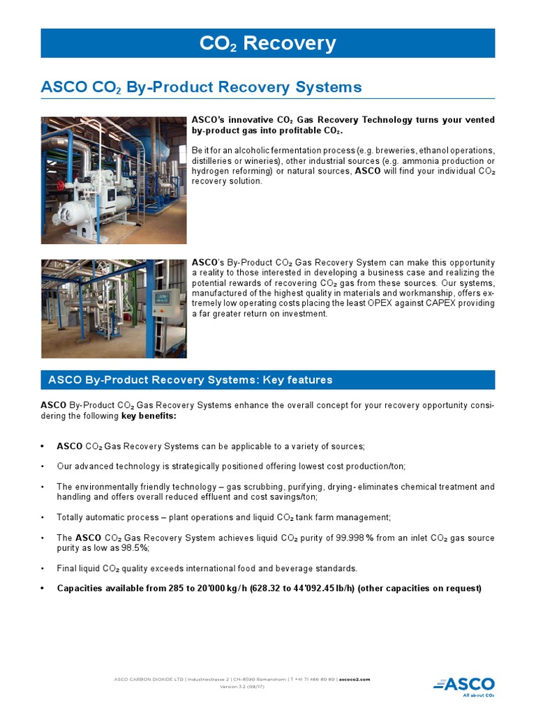 Asco Co By-Product Recovery Systems | PDF | Carbon Dioxide | Ethanol