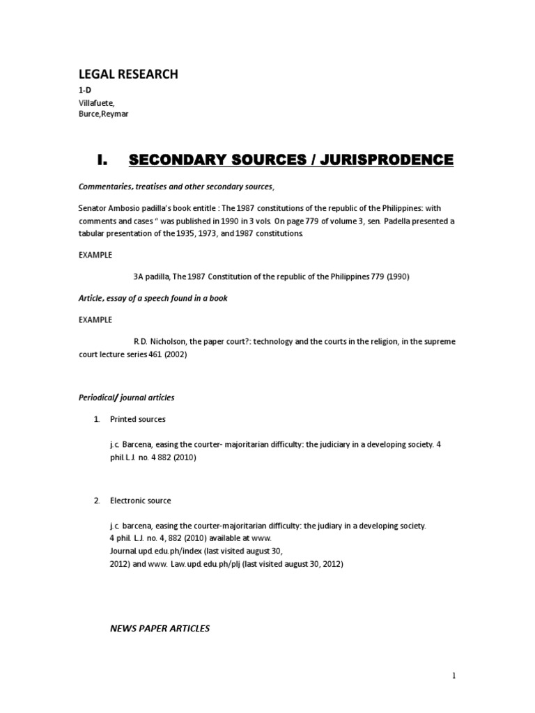 Secondary Sources Legal Citation | PDF | Citation | Supreme Court Of ...